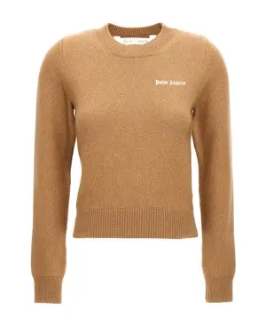 Palm Angels Logo Embroidered Knitted Jumper - Nude