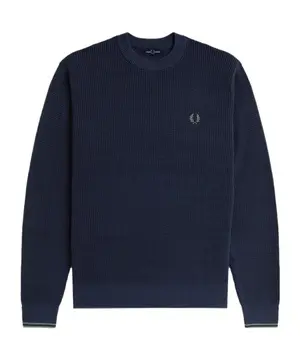 Fred Perry Waffle-knit Crewneck Jumper - Dark Airforce