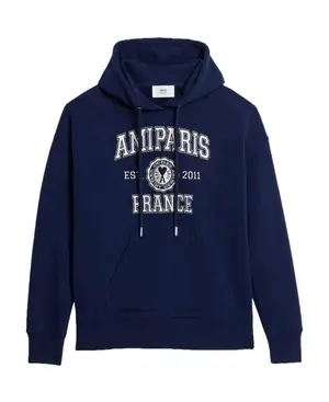 AMI Paris Logo-printed Long-sleeved Drawstring Hoodie
