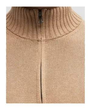Polo Ralph Lauren Quarter Zip Ribbed Knit Sweater With Embroidered Pony - Camel
