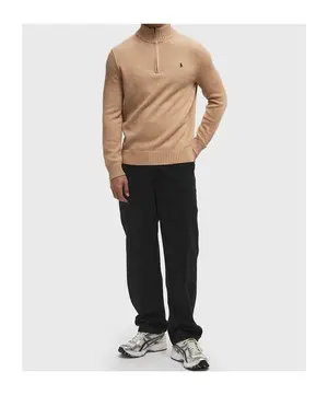 Polo Ralph Lauren Quarter Zip Ribbed Knit Sweater With Embroidered Pony - Camel