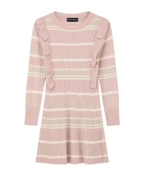 ARMANI Ribbed Knit Dress With Horizontal Stripes And Ruffles