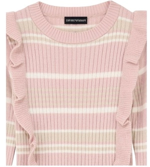ARMANI Ribbed Knit Dress With Horizontal Stripes And Ruffles