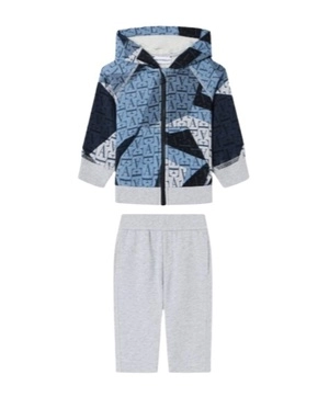 ARMANI Hooded Zip-up Cotton Tracksuit With All-over Logo Print