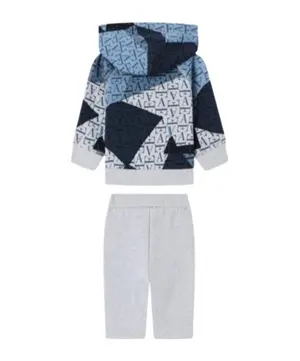 ARMANI Hooded Zip-up Cotton Tracksuit With All-over Logo Print