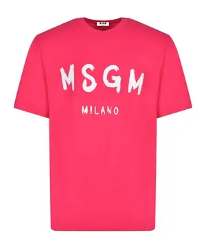 MSGM Logo Printed Crewneck T-shirt - Pink
