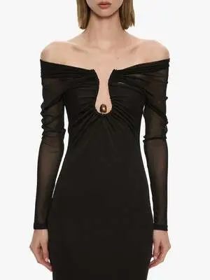 Christopher Esber Orbit Ruched Sheer Rib Column Dress