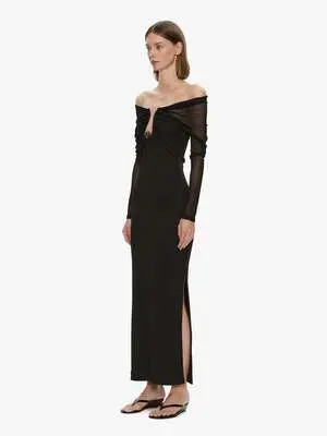 Christopher Esber Orbit Ruched Sheer Rib Column Dress