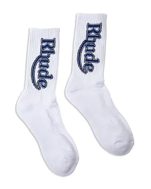 R H U D E Vertical Race Track Crew Socks - White/blue