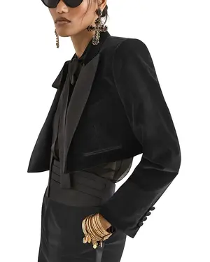 Dolce & Gabbana Spencer Velvet Cropped Tuxedo Jacket - Black