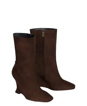 Balmain Wedge Ankle Boots In Suede - Brown