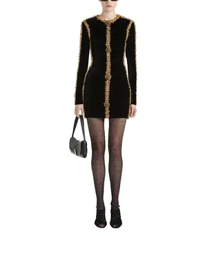 Balmain Velvet Dress With Embroidered Trim - Black
