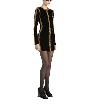 Balmain Velvet Dress With Embroidered Trim