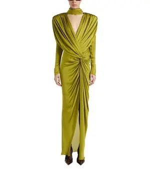 Balmain Long Silk Chiffon Dress - Green
