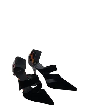 Balmain Velvet And Printed Patent Leather Courts - Black