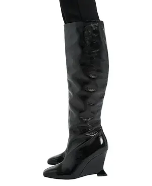 Balmain Wedge Boots In Crinkled Patent Leather