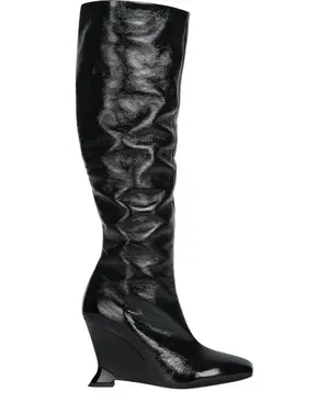 Balmain Wedge Boots In Crinkled Patent Leather