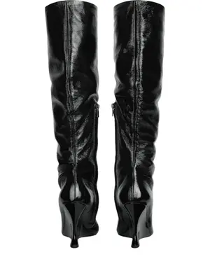 Balmain Wedge Boots In Crinkled Patent Leather