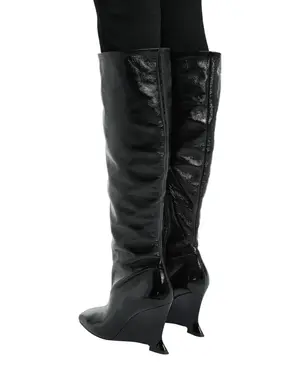 Balmain Wedge Boots In Crinkled Patent Leather
