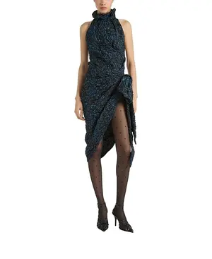 Balmain Draped Dress In Cloqu Jacquard