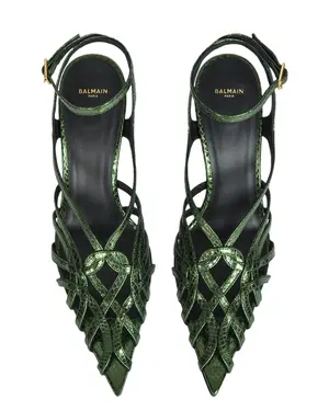 Balmain Python-effect Leather Cage Sandals - Green
