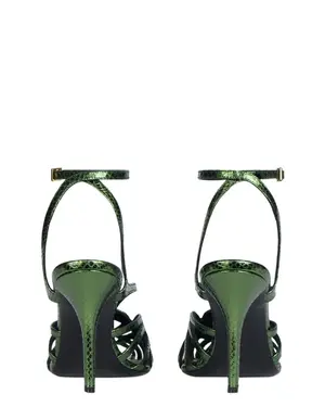 Balmain Python-effect Leather Cage Sandals - Green