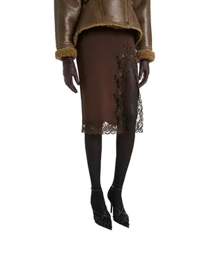 Balmain Knit Midi Skirt With Lace - Brown