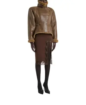 Balmain Knit Midi Skirt With Lace - Brown