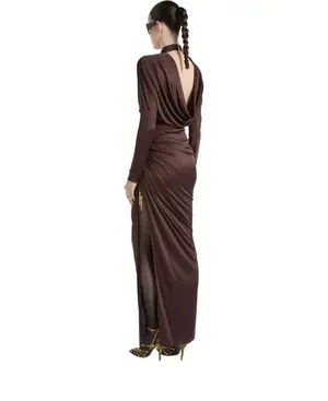 Balmain Long Sleeve Draped Jersey Maxi Dress
