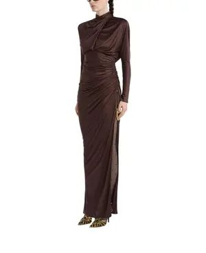 Balmain Long Sleeve Draped Jersey Maxi Dress
