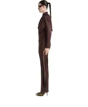 Balmain Long Sleeve Draped Jersey Maxi Dress