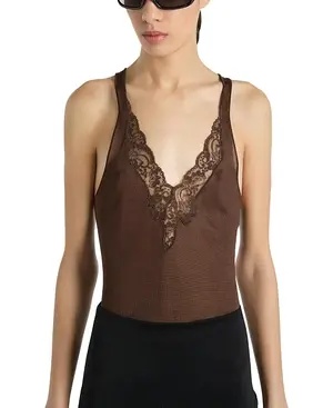 Balmain Knit Vest Top With Lace Brown