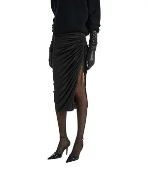 Balmain Flowing Jersey Midi Skirt With Slit - Black