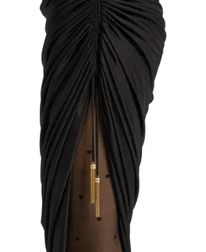 Balmain Flowing Jersey Midi Skirt With Slit - Black