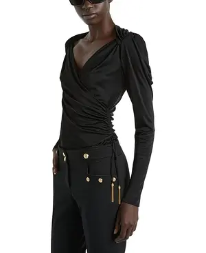 Balmain Draped Flowing Jersey Top - Black