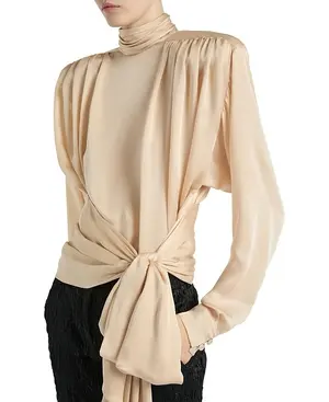 Balmain Silk Chiffon Blouse With Padded Shoulders And Tie