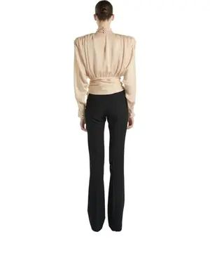 Balmain Silk Chiffon Blouse With Padded Shoulders And Tie