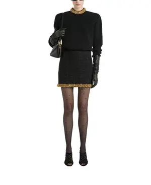 Balmain Short Tweed Skirt With Embroidered Trim