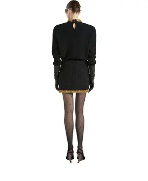Balmain Short Tweed Skirt With Embroidered Trim