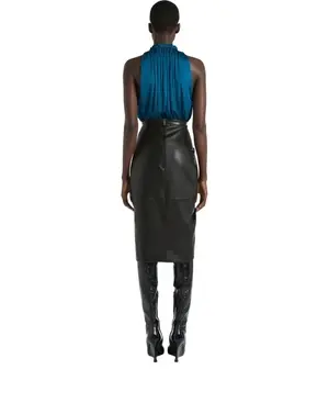 Balmain Draped Lambskin Midi Skirt