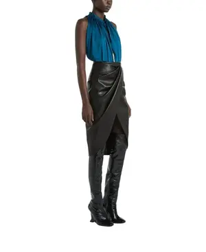 Balmain Draped Lambskin Midi Skirt