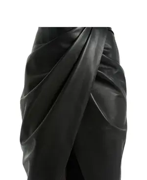 Balmain Draped Lambskin Midi Skirt