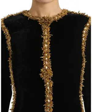 Balmain Long Velvet Dress With Embroidered Trim