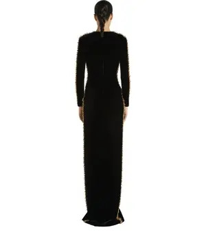 Balmain Long Velvet Dress With Embroidered Trim