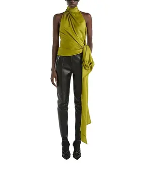 Balmain Open-back Silk Chiffon Top - Green
