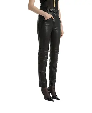 Balmain Lambskin Biker Trousers - Black