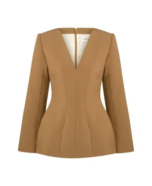 MALINA Ninni Cut-out Shoulder Hourglass Top - Camel