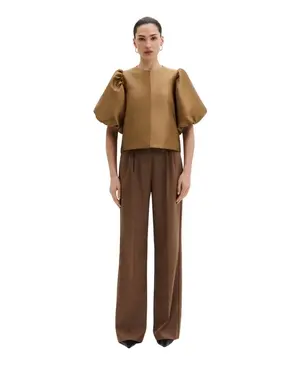 MALINA Cleo Puff Sleeve Satin Blouse