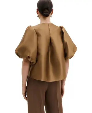 MALINA Cleo Puff Sleeve Satin Blouse