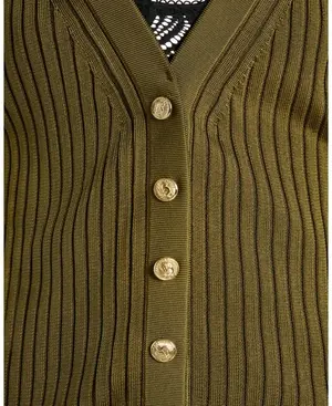 Balmain Buttoned Ribbed Knit Cardigan